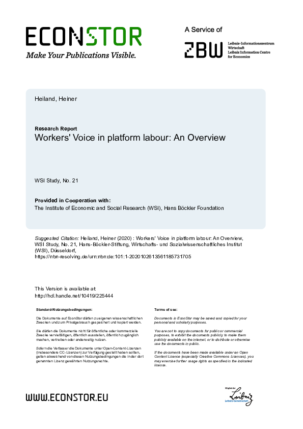 (PDF) Workers' Voice in platform labour: An Overview