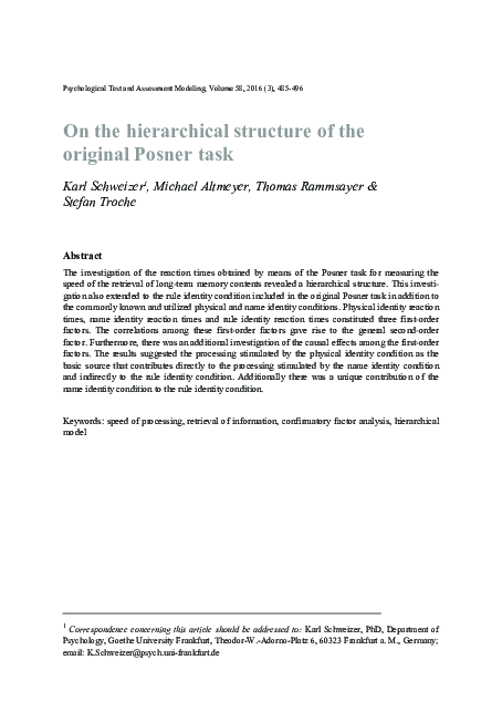 (PDF) On the Hierarchical Structure of the Original Posner Task | Karl ...