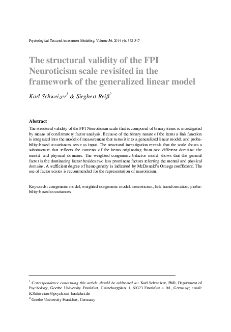 (PDF) The Structural Validity of the FPI Neuroticism Scale Revisited in ...