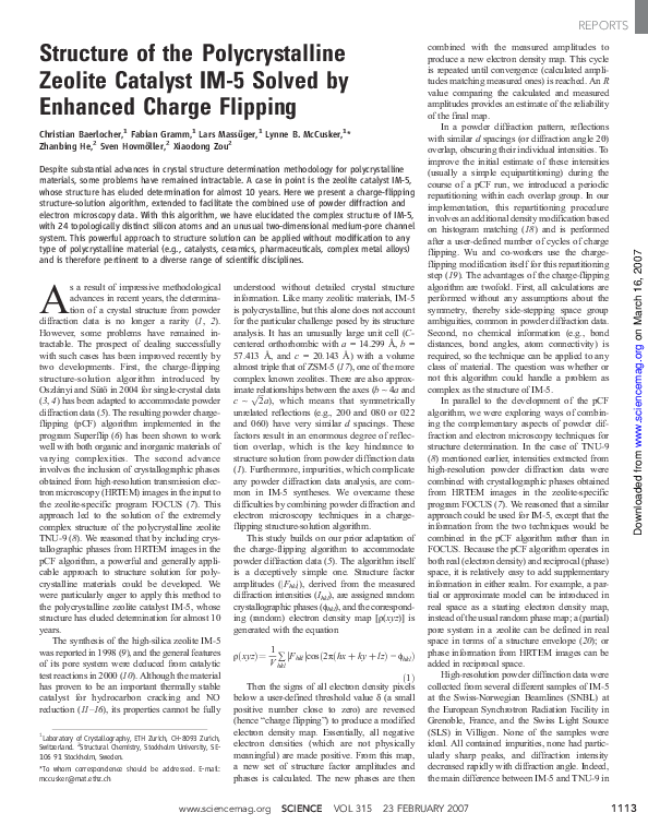 (PDF) Structure of the Polycrystalline Zeolite Catalyst IM-5 Solved by ...