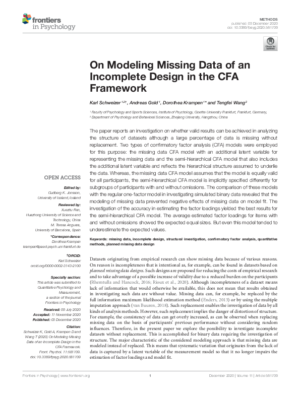 (PDF) On Modeling Missing Data of an Incomplete Design in the CFA Framework
