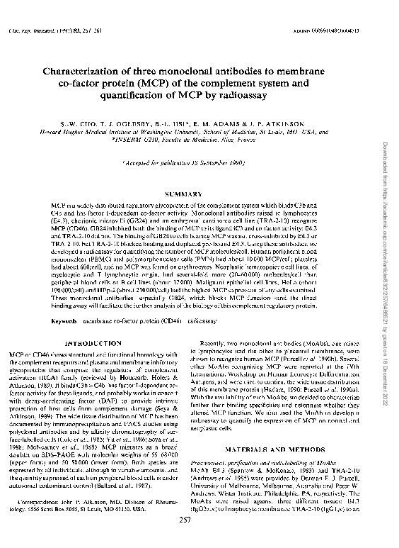 (PDF) Characterization of three monoclonal antibodies to membrane co ...