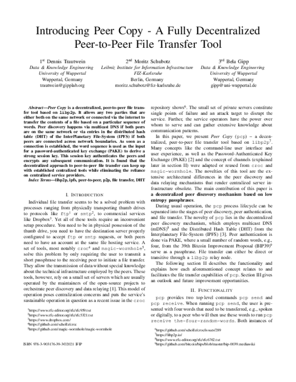 (PDF) Introducing Peer Copy - A Fully Decentralized Peer-to-Peer File Transfer Tool