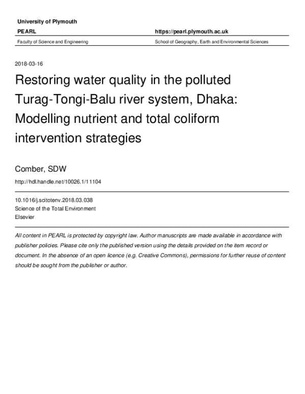 (PDF) Restoring water quality in the polluted Turag-Tongi-Balu river ...
