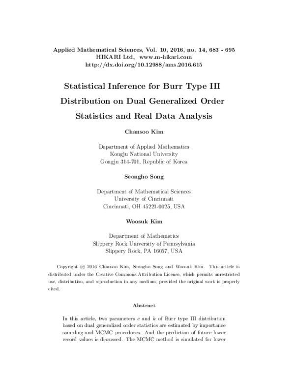 (PDF) Statistical inference for Burr type III distribution on dual generalized order statistics ...