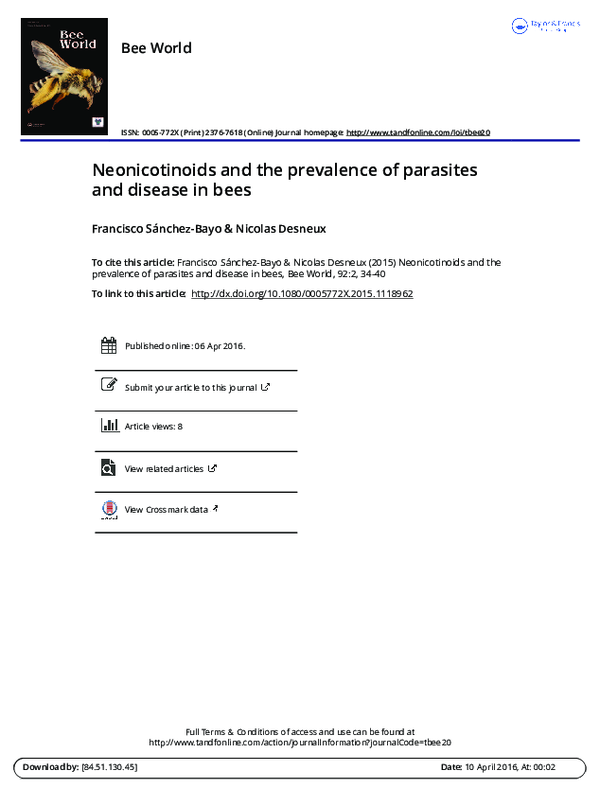 (PDF) Neonicotinoids and the prevalence of parasites and disease in bees