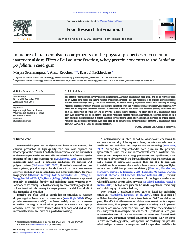 (PDF) Influence of main emulsion components on the physical properties ...