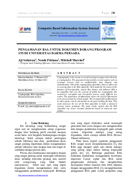 (PDF) Pengamanan Rsa Untuk Dokumen Borang Program Studi Universitas ...