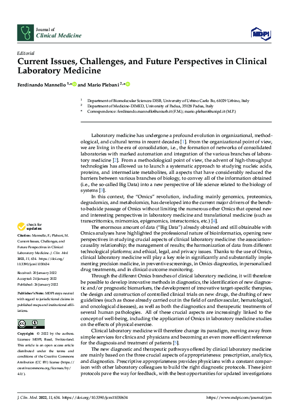 (PDF) Current Issues, Challenges, and Future Perspectives in Clinical Laboratory Medicine ...