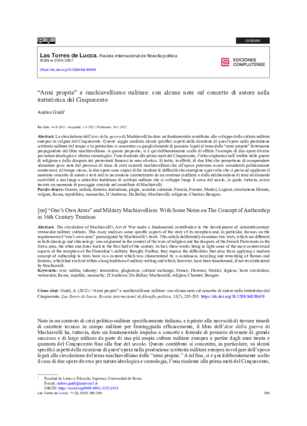 (PDF) Armi proprie” e machiavellismo militare: con alcune note sul ...