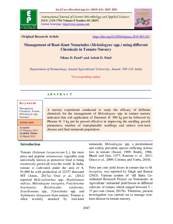 (PDF) Management of Root-Knot Nematodes (Meloidogyne spp.) using ...
