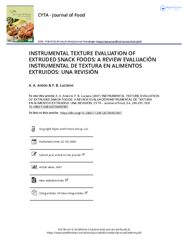 (PDF) Instrumental Texture Evaluation of Extruded Snack Foods: A Review ...