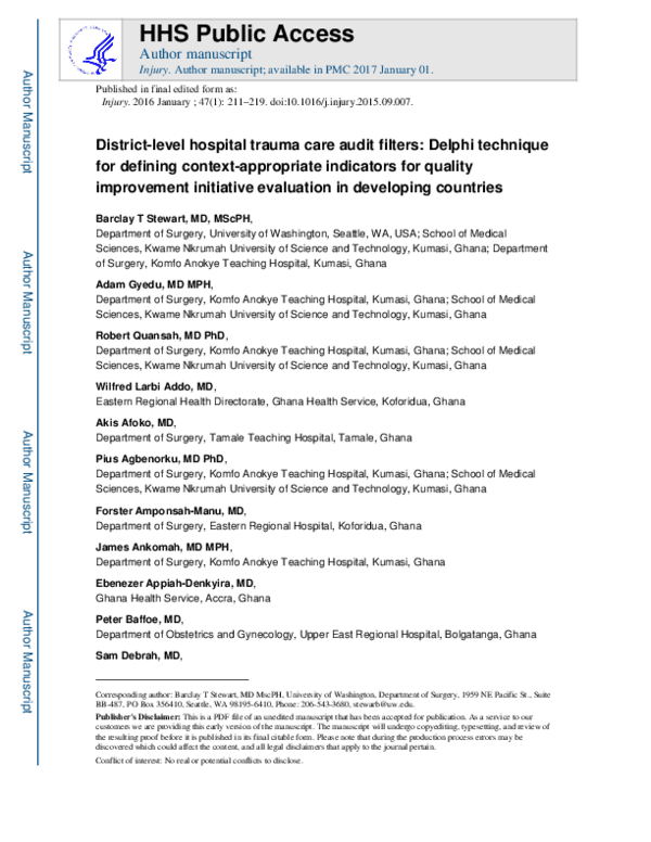 (PDF) District-level hospital trauma care audit filters: Delphi ...