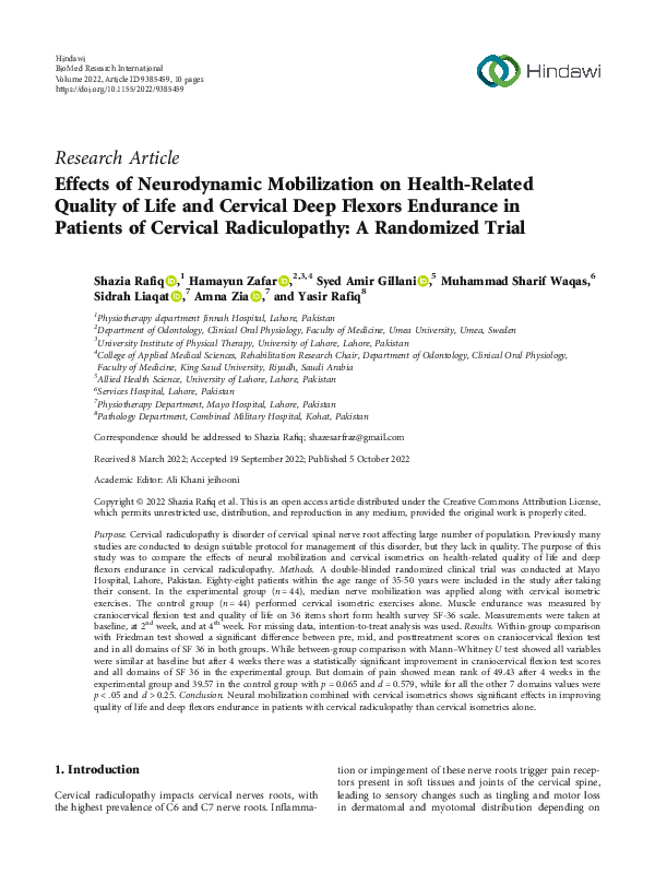 (PDF) Neurodynamic Mobilization's Impact on Cervical Radiculopathy