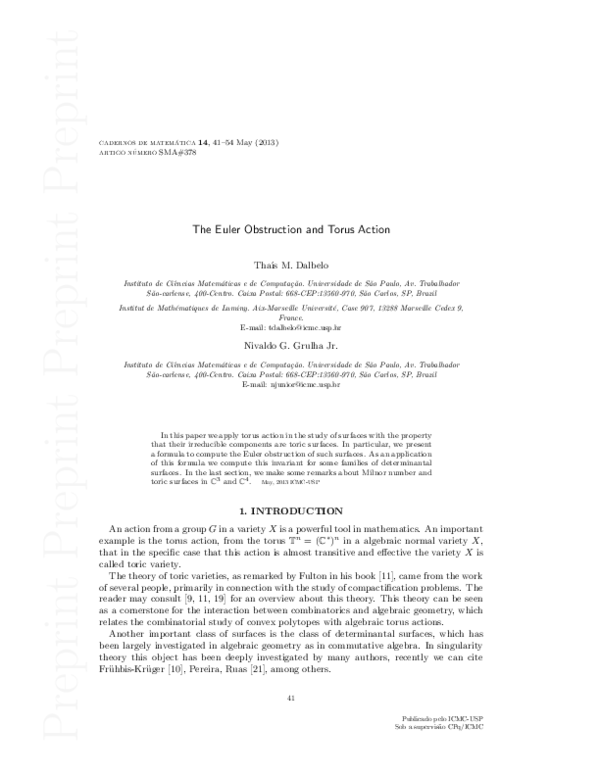 (PDF) The Euler obstruction and torus action