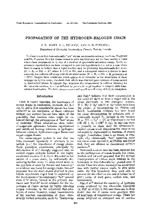 (PDF) Propagation of the hydrogen-halogen chain