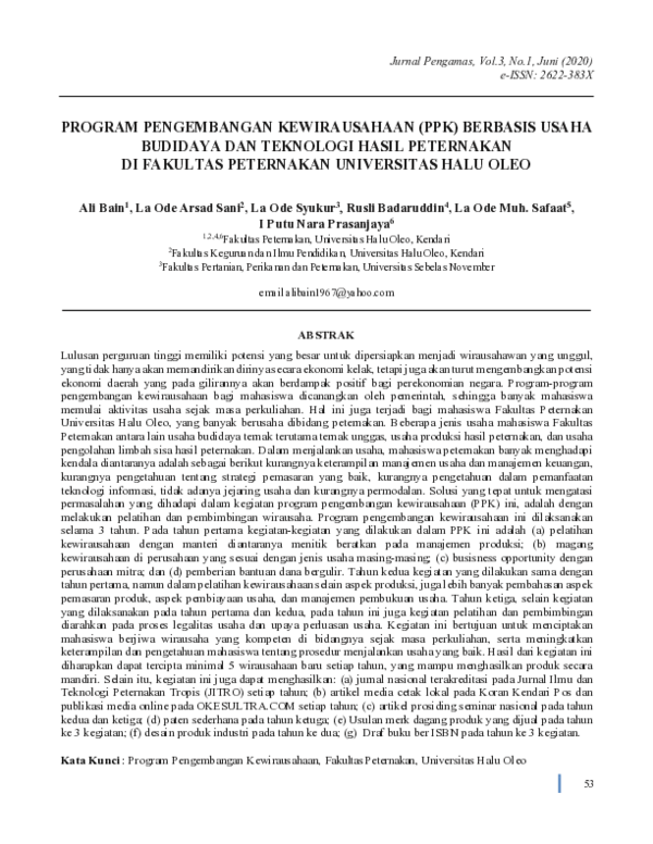 (PDF) Program Pengembangan Kewirausahaan (PPK) Berbasis Usaha Budidaya Dan Teknologi Hasil ...