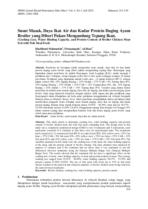 (PDF) Susut Masak, Daya Ikat Air dan Kadar Protein Daging Ayam Broiler ...