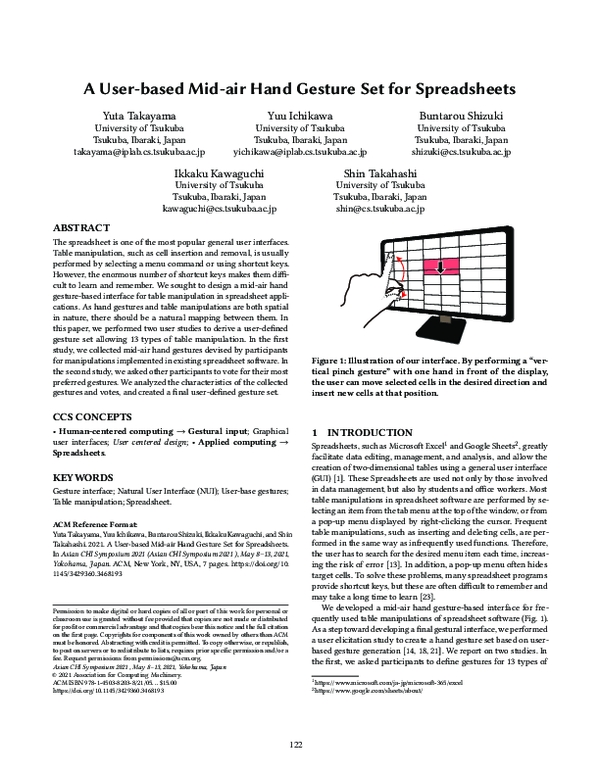 (PDF) A User-based Mid-air Hand Gesture Set for Spreadsheets