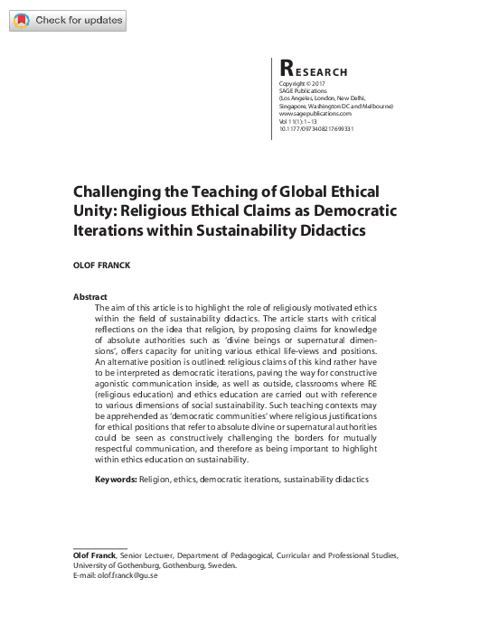 (PDF) Challenging the Teaching of Global Ethical Unity: Religious ...