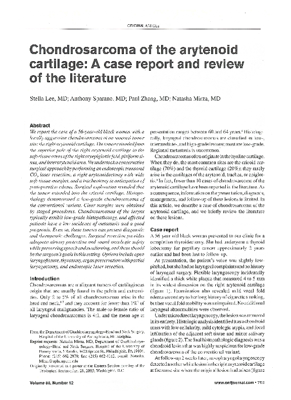 (PDF) Chondrosarcoma of the Arytenoid Cartilage: A Case Report and ...