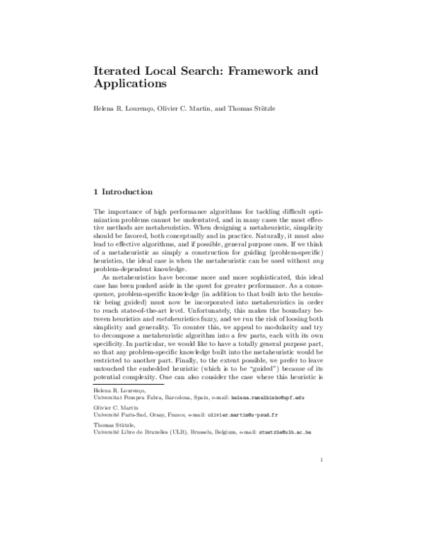 (PDF) Iterated Local Search: Framework and Applications