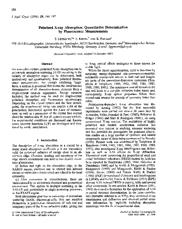 (PDF) Polarized X-ray Absorption. Quantitative Determination by Fluorescence Measurements