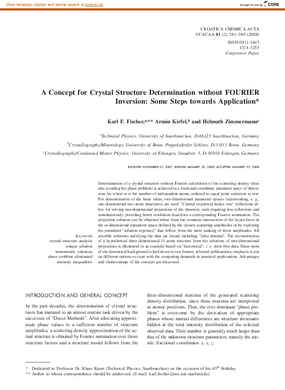 (PDF) A Concept for Crystal Structure Determination without FOURIER ...