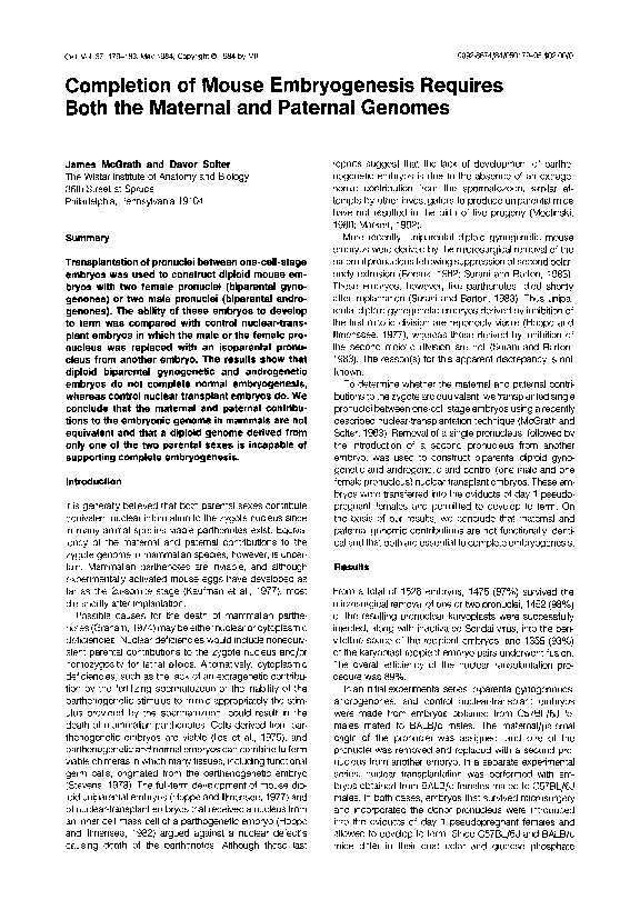 (PDF) Completion of mouse embryogenesis requires both the maternal and ...
