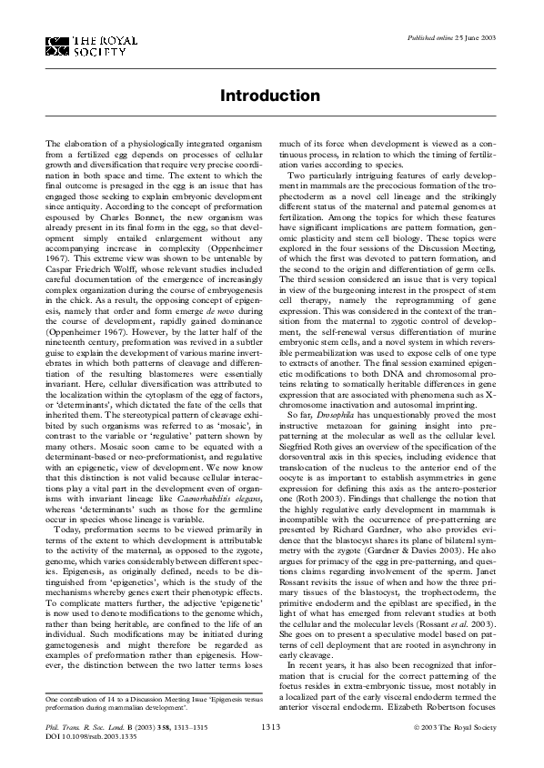 (PDF) Epigenesis versus preformation during mammalian development ...