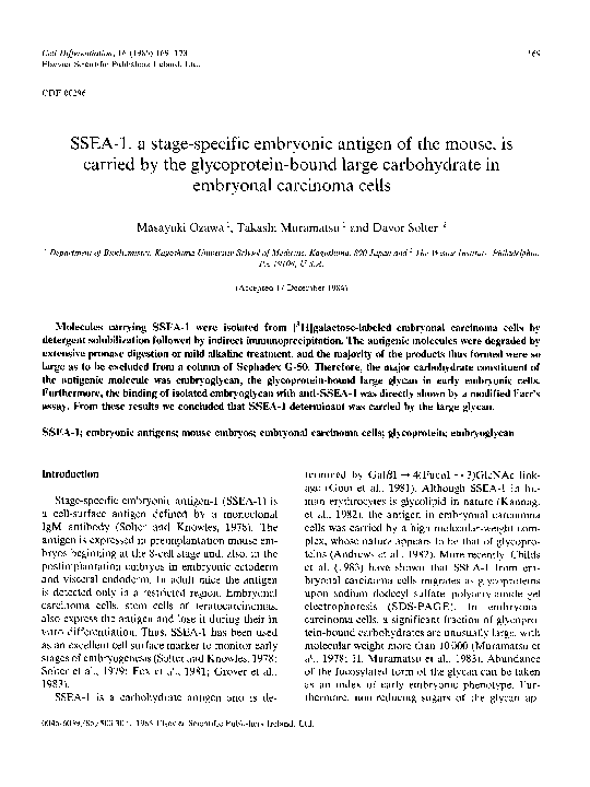 (PDF) SSEA-1, a stage-specific embryonic antigen of the mouse, is ...