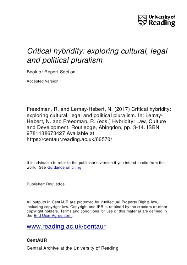 (PDF) Critical Hybridity: Exploring Cultural, Legal and Political Pluralism