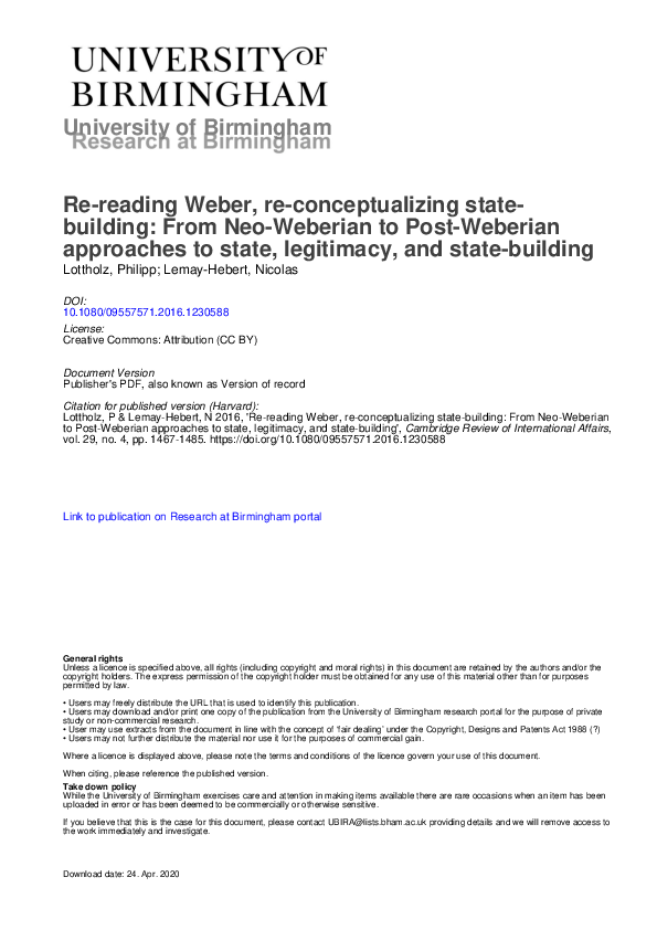 (PDF) Re-reading Weber, re-conceptualizing state-building: from neo ...