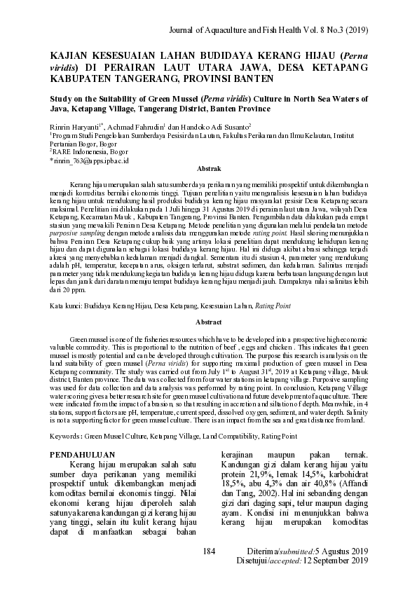 (PDF) Study on the Suitability of Green Mussel (Perna viridis) Culture ...
