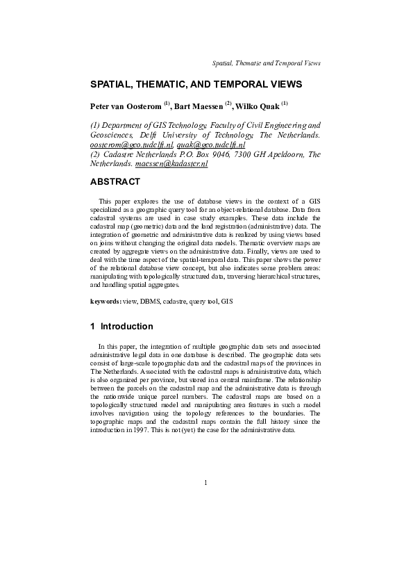 (PDF) GIS Database Views: Integrating Spatial and Temporal Data