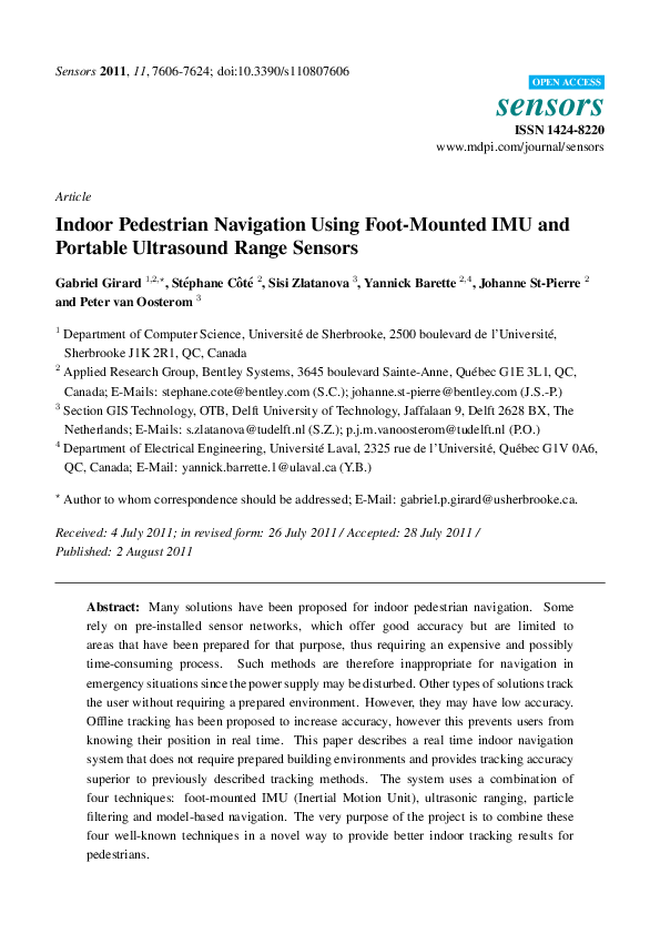 (PDF) Indoor Pedestrian Navigation Using Foot-Mounted IMU and Portable Ultrasound Range Sensors