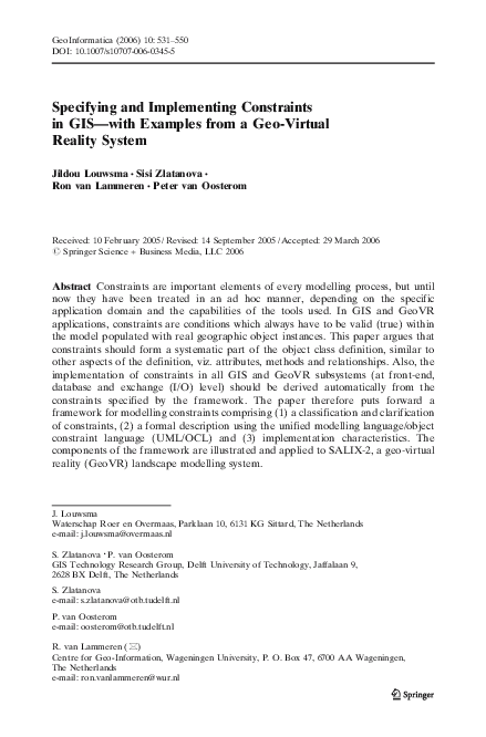 (PDF) Specifying and Implementing Constraints in GIS—with Examples from a Geo-Virtual Reality System