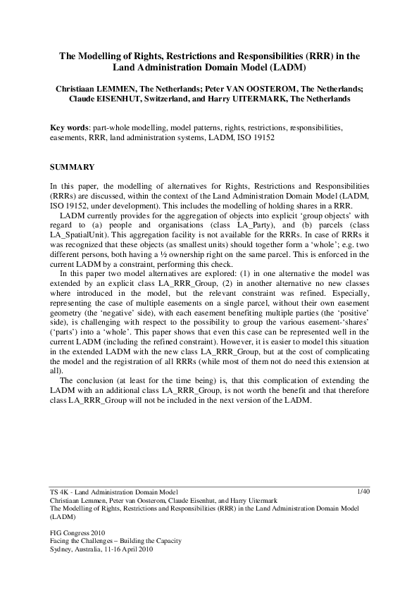 (PDF) The modelling of rights, restrictions and responsibilities (RRR ...