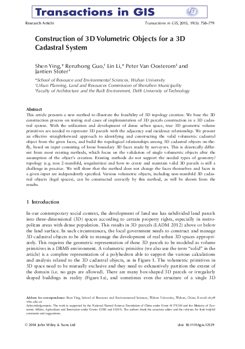 (PDF) Construction of 3D Volumetric Objects for a 3D Cadastral System