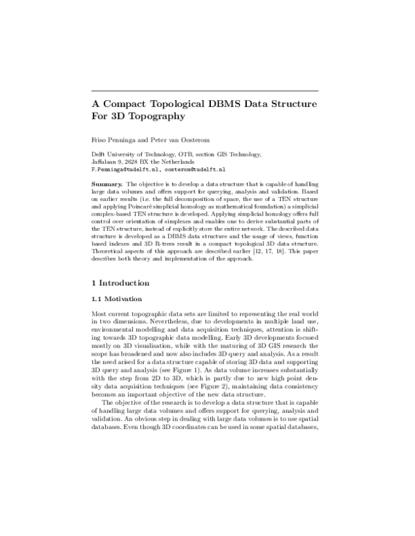 (PDF) A Compact Topological DBMS Data Structure For 3D Topography