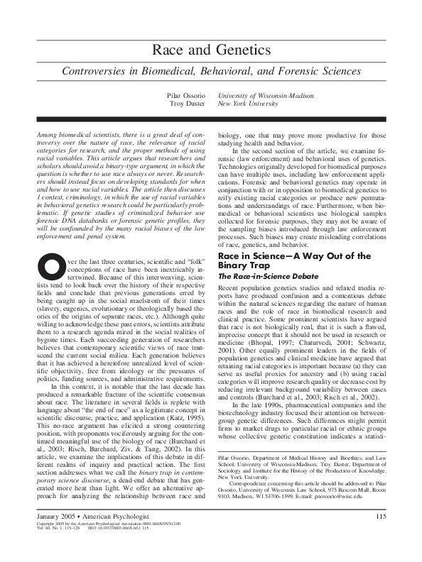 (PDF) Race and genetics: Controversies in biomedical, behavioral, and ...