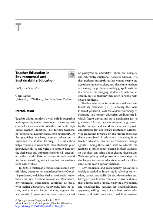 (PDF) Teacher Education in Environmental and Sustainability Education