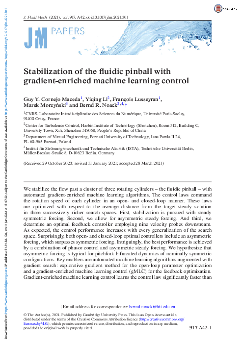 (PDF) Stabilization of the fluidic pinball with gradient-enriched machine learning control ...