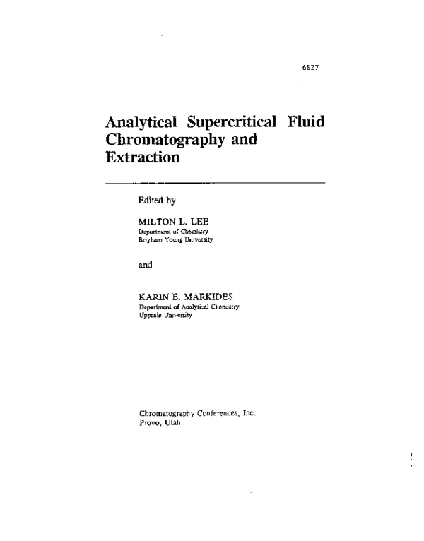 Pdf Analytical Supercritical Fluid Chromatography And Extraction