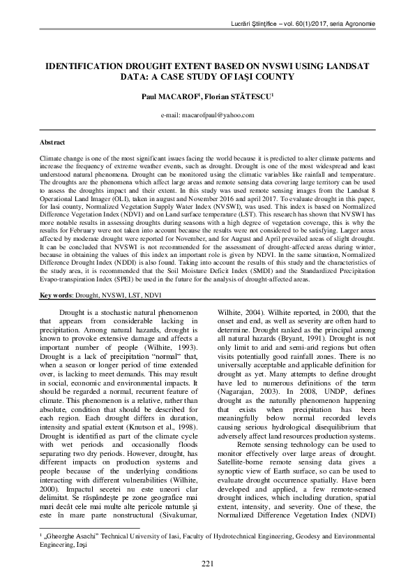 (PDF) Identification Drought Extent Based on Nvswi Using Landsat Data ...