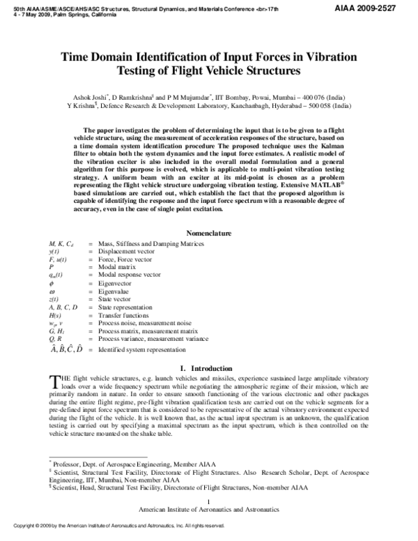 Time Domain Identification Of Input Forces In Vibration Testing Of Flight Vehicle Structures