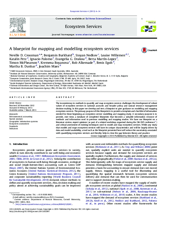 (PDF) A blueprint for mapping and modelling ecosystem services