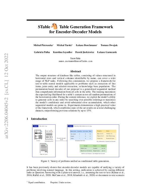 (PDF) STable: Table Generation Framework for Encoder-Decoder Models