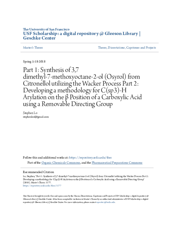 (PDF) Part 1: Synthesis of 3,7 dimethyl-7-methoxyoctane-2-ol (Osyrol ...