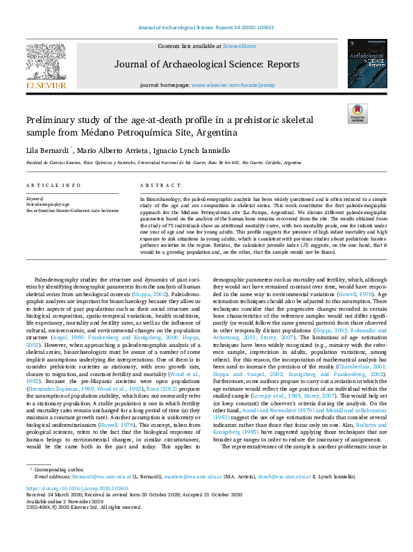 (PDF) Preliminary study of the age-at-death profile in a prehistoric ...